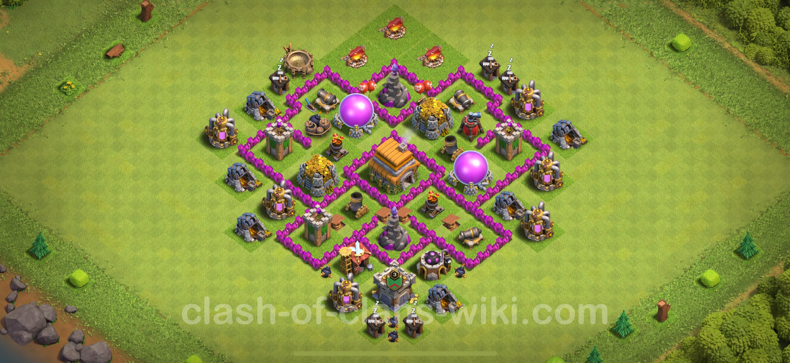 Farming Base TH6 with Link, Anti Air, Hybrid - Clash of Clans - Town ...